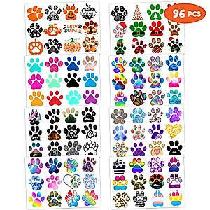 Dog Paw Tattoos Temporary Birthday Party Supplies Decorations Favors Cute Tattoo Sticker 8 Sheets 96 PCS Gifts for Kids Girls Boys Class School Prizes Rewards Carnival Christmas