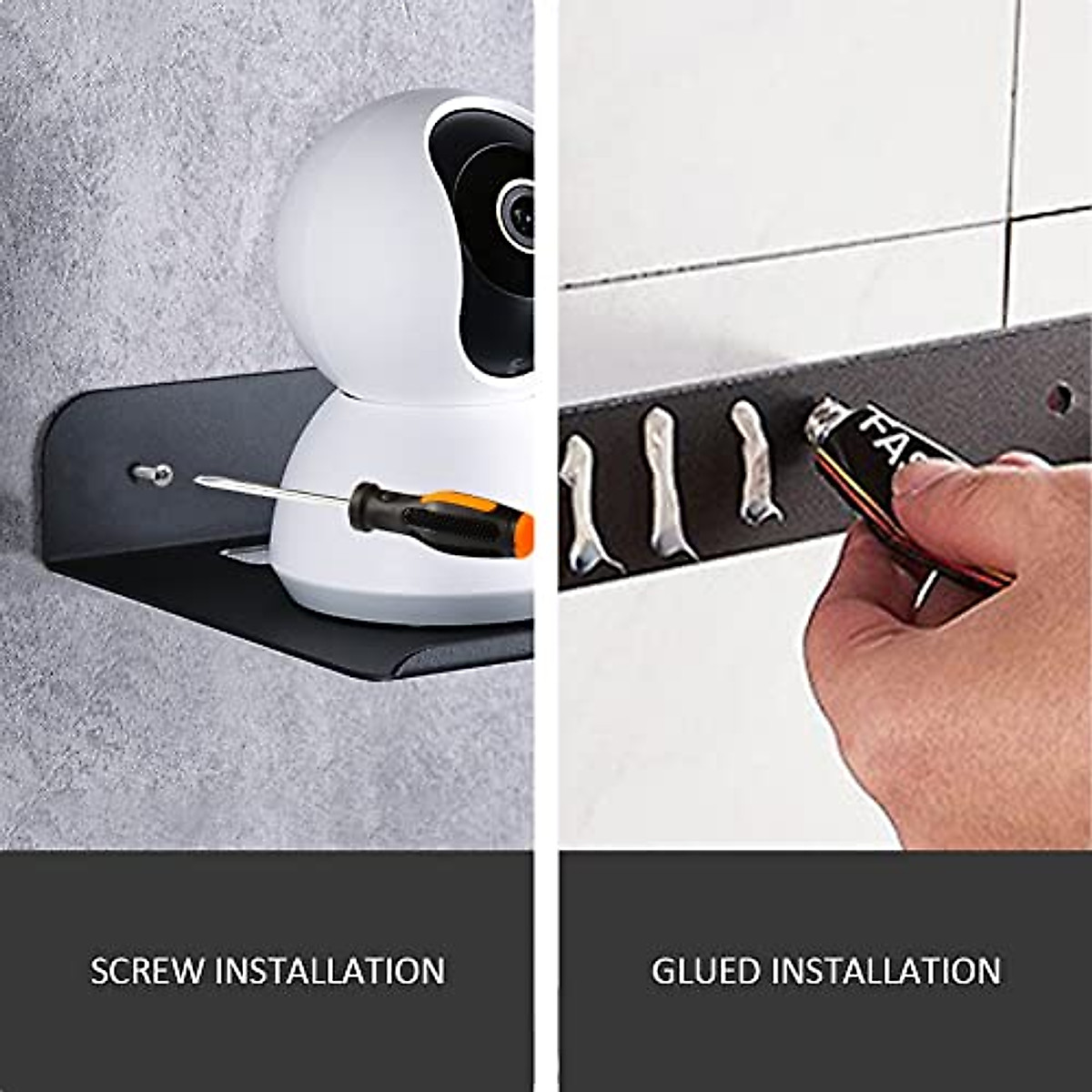 OLizee® Drill-Free Wall Mount Floating Display Shelf with Cable Hole Baby Monitor Projector Wall Shelf Video Camera Wall Holder WiFi Router Storage Shelf Smart Speaker Wall Shelf Large