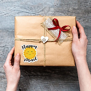 Littlefa 1.5” Happy Mail with Sun Design Stickers,Mail Stickers,Bakeries Stickers,Handmade Stickers,Small Business Stickers, Envelopes Stickers, Gift Bags Packaging 500 PCS