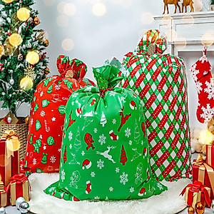 CubesLand Large Christmas Gift Bags,3 Jumbo Christmas Plastic Gift Bags,Huge Gifts Bags for Presents,Christmas Bags for Gifts Giant,Christmas Holiday Gift Wrap with Tag & Tie,Extra Large/Big/Medium