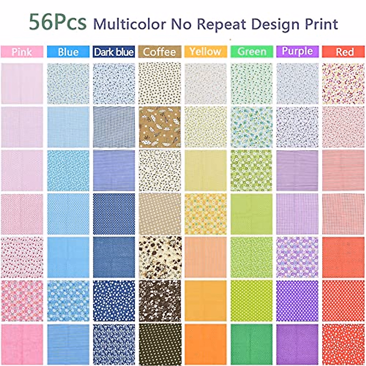 56pcs 9.8" x 9.8" Floral Printed top Cotton Fabric Bundle Squares Quilting Sewing Patchwork Cloths DIY Scrapbooking Crafts