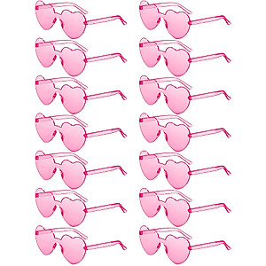 TOODOO 14 Pairs Heart Shaped Sunglasses for Women Girls Heart Sunglasses Rimless Transparent Glasses Bulk for Party Favors(Pink)