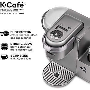 Keurig K-Cafe Special Edition Coffee Maker with Latte and Cappuccino Functionality (Nickel) Bundle with Donut Shop and Italian Medium Roast Coffee Pods and Stainless Steel Tumbler (4 Items)