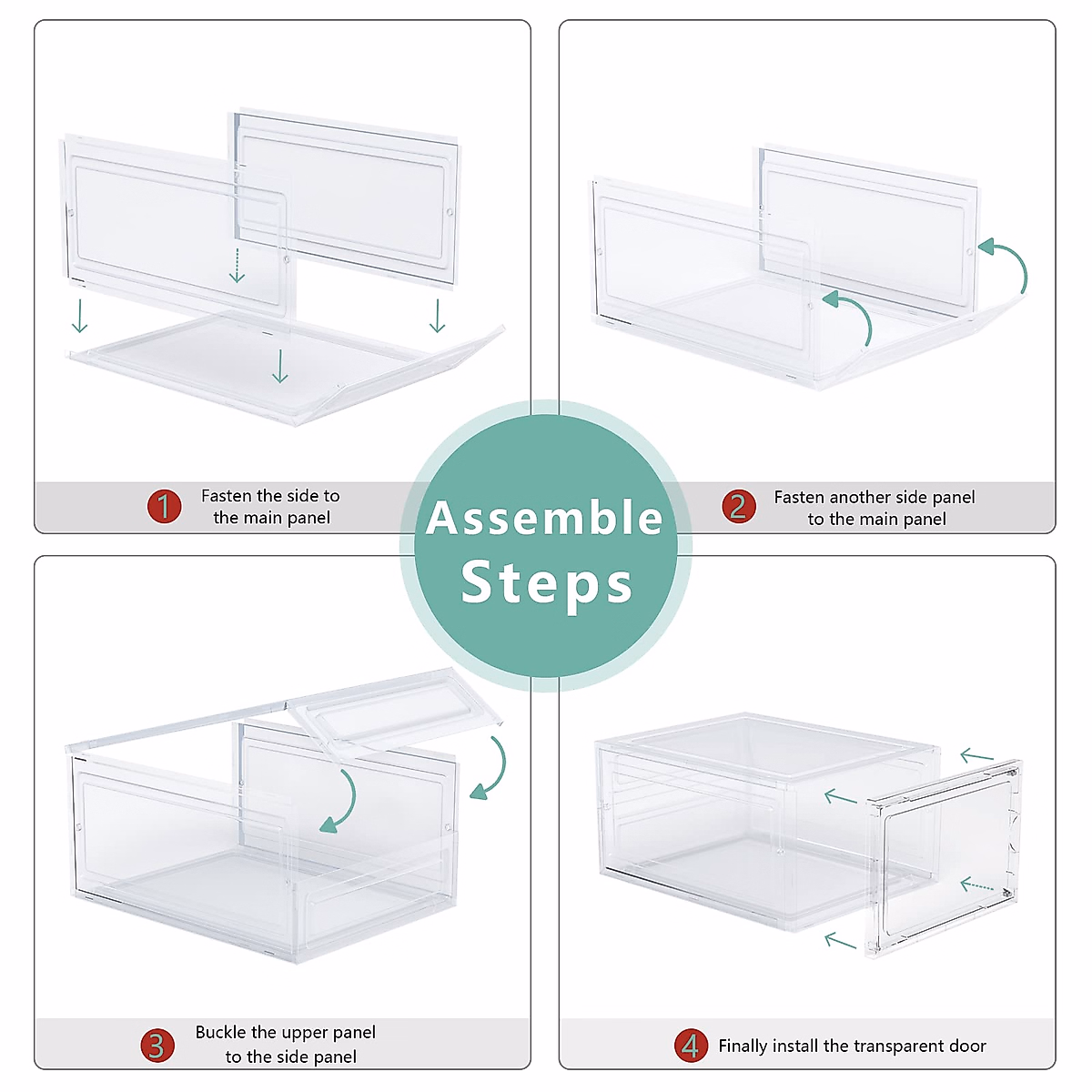 FUNLAX Shoe Storage Boxes, 6 Pack Stackable Shoe Organizer Box Clear Plastic Shoe Boxes with Magnetic Side Door up to US Size 13 Space-saving Shoe Container for closet