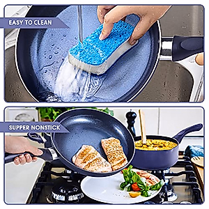 Pots and Pans Set,Aluminum Cookware Set, Nonstick Ceramic Coating, Fry Pan, Stockpot with Lid, Blue,10 Pieces