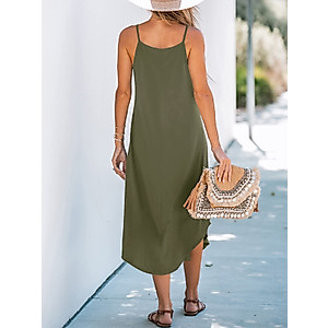 CUPSHE Women's Olive Scoop Neck Cami Dress Sleeveless Dresses Casual Summer, Medium