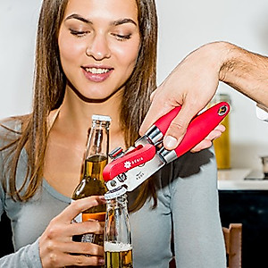 Benir Kitchen 1 Manual Heavy Duty NO-Rust Stainless Steel Tin Cans Openers, Anti Slip Hand Grip, Lock & Lift-Away Lid Magnet, Red