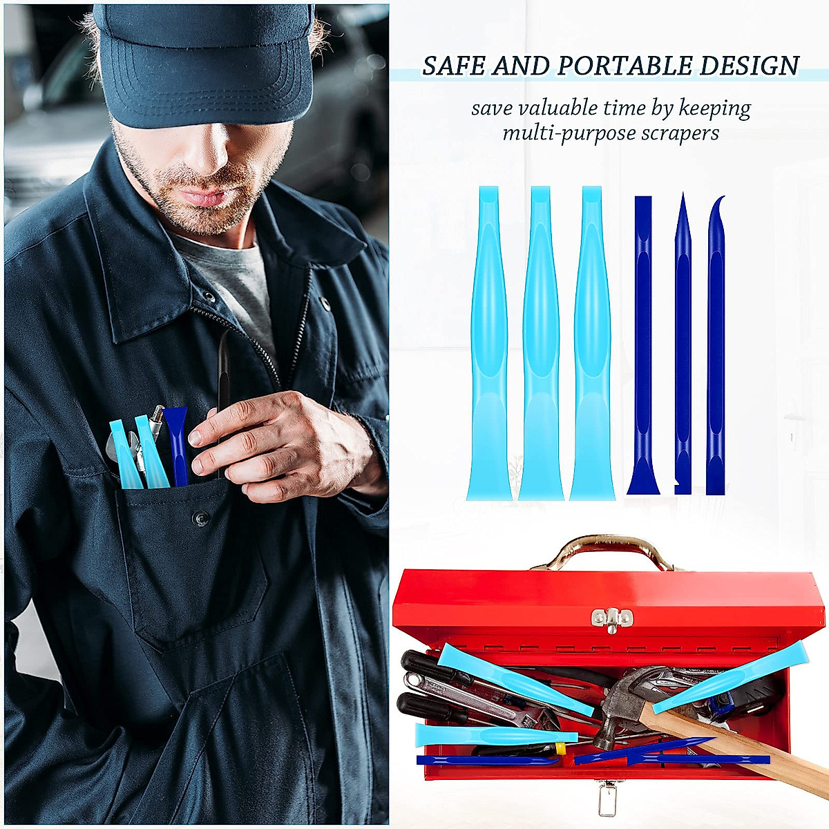 Non-Scratch Plastic Scraper Tool Carbon Fiber Plastic Cleaning Scraper Tool Pen-shaped Scraper Tool Stiff Scraper Cleaning Tool for Kitchen Sticker Scratch Cleaning (6, Blue)