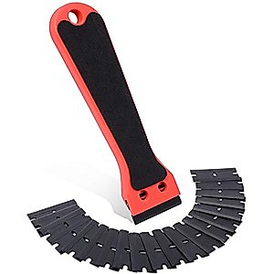 FOSHIO 6 Inch Plastic Scraper with 20 PCS Plastic Razor Blades, Scraper Tool for Sticker, Gasket, Label Remover (Red)