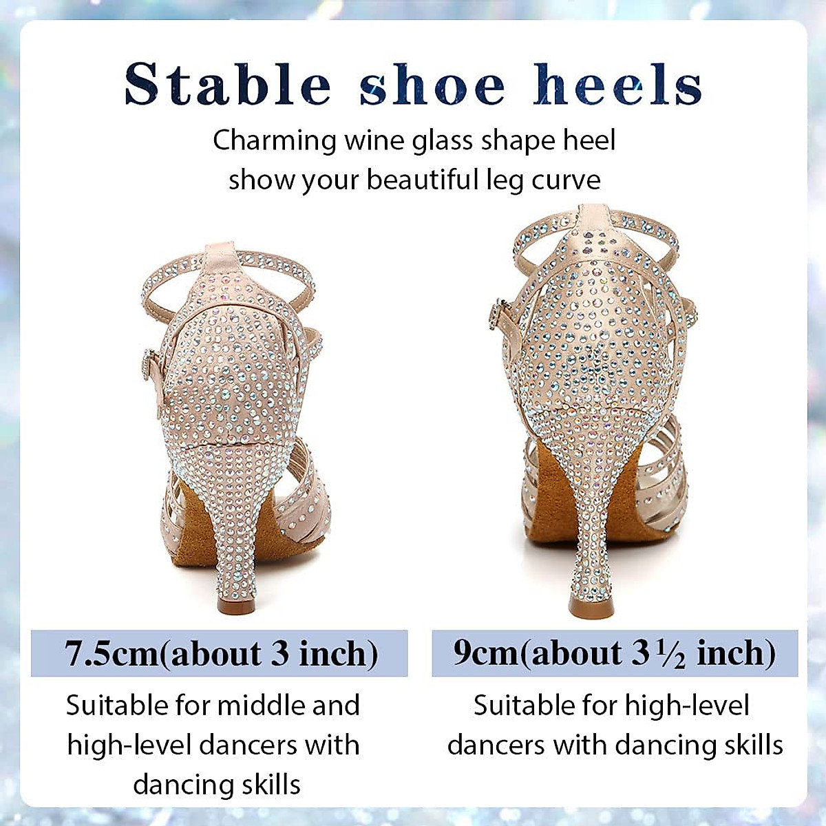 VCIXXVCE Women's Latin Dance Shoes Nude Rhinestones Ballroom Salsa Performance Dancing Shoes 3 inch Heel,7 US