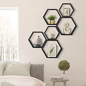 Black Hexagon Shelves Floating Honeycomb Shelves Set of 3 Wall Storage Shelf Bedroom Floating Shleves for Wall Decor Hexagonal Wood Shelves Wall Mount Display Geometric Hanging Rack for Living Room