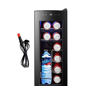 FRIGIDAIRE EFRW1225AMZ EFRW1225 Wine & Beverage Cooler with Curved Glass Door-12 Drinks Fridge, Digital Control, Ideal for Home, DC Rated for Use with Car Cord or AC Adapter, Black, 12-bottle