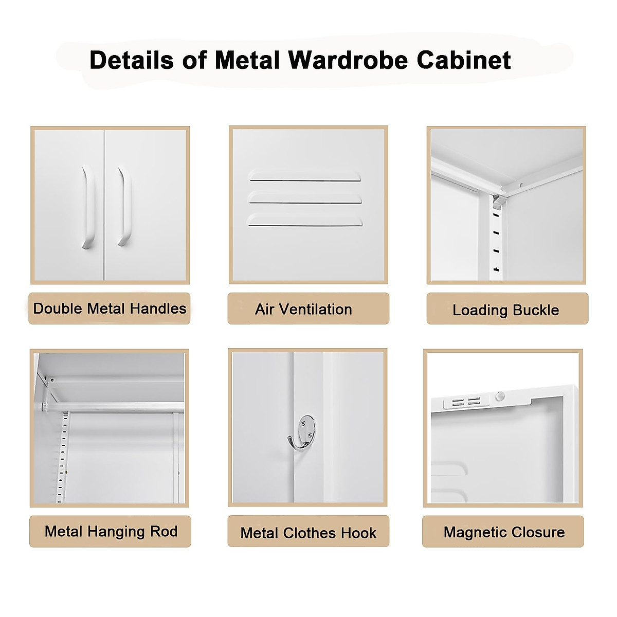 iCHENGGD Metal Wardrobe Cabinet with Doors and 2 Adjustable Shelves,Metal Armoire Wardrobe Closet with Hanging Rod, Tall Bedroom Armoires Storage Cabinet(72.8" H Closet Cabinet)