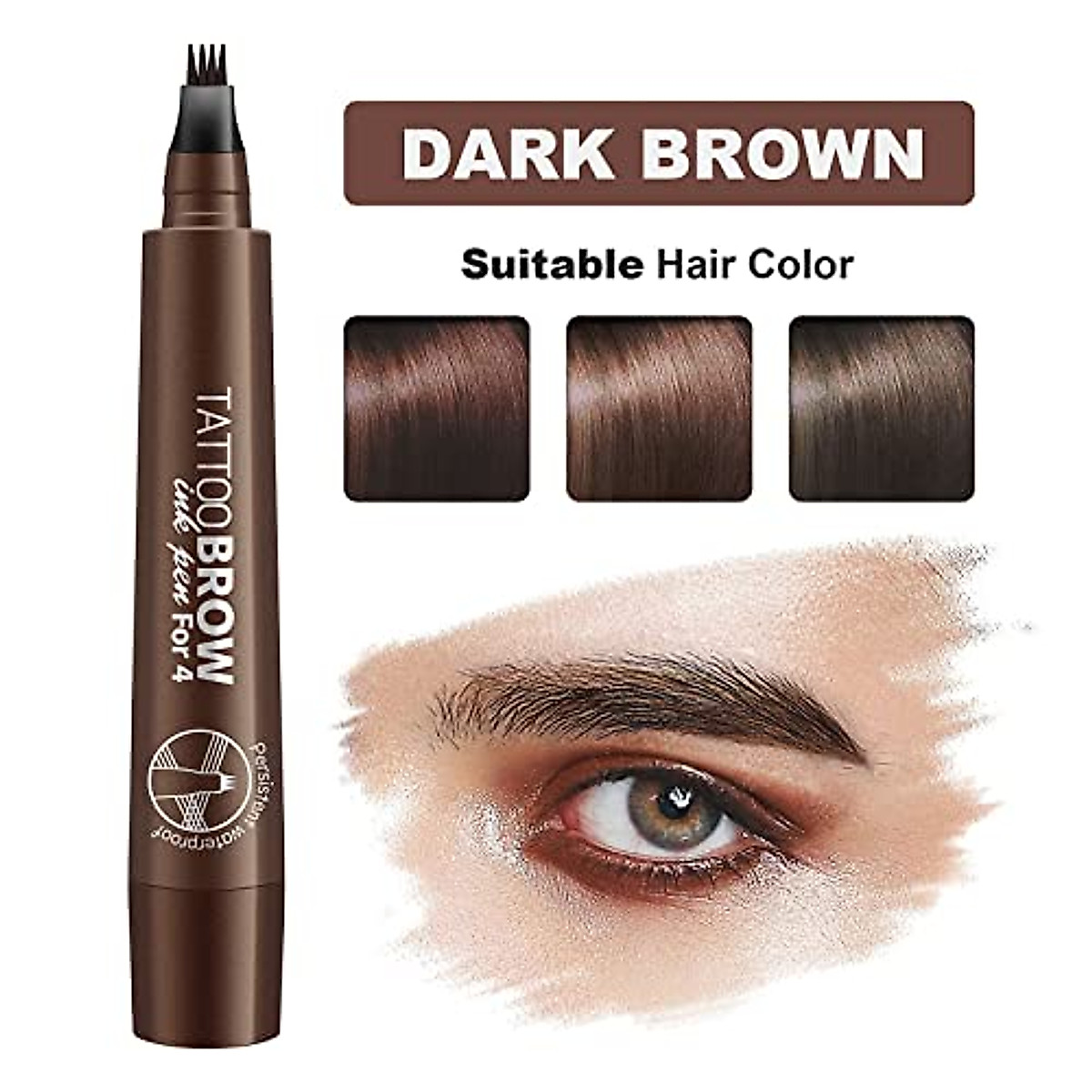 4 Point Eyebrow Pencil Dark Brown Waterproof Tint Makeup Pen Creates Natural Looking Brows and Stays on 24H