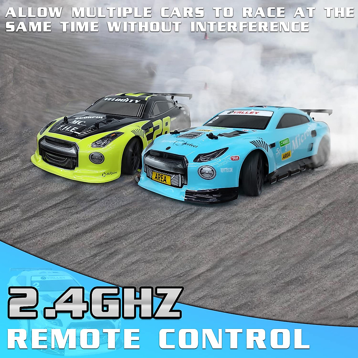 VOLANTEXRC RACENT RC Drift Car - 1:14 Scale 4WD 15MPH Fasr Remote Control Toy with Drifting & Racing Tires, 2 Rechargeable Batteries, Gifts for Boys Kids Adults (Blue)