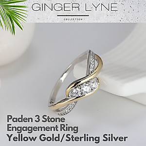 3 Stone Engagement Rings for Women by Ginger Lyne | Cubic Zirconia Faux Diamond Promise Ring for Her | 925 Sterling Silver Wedding Rings for Women |Bridal Jewlery