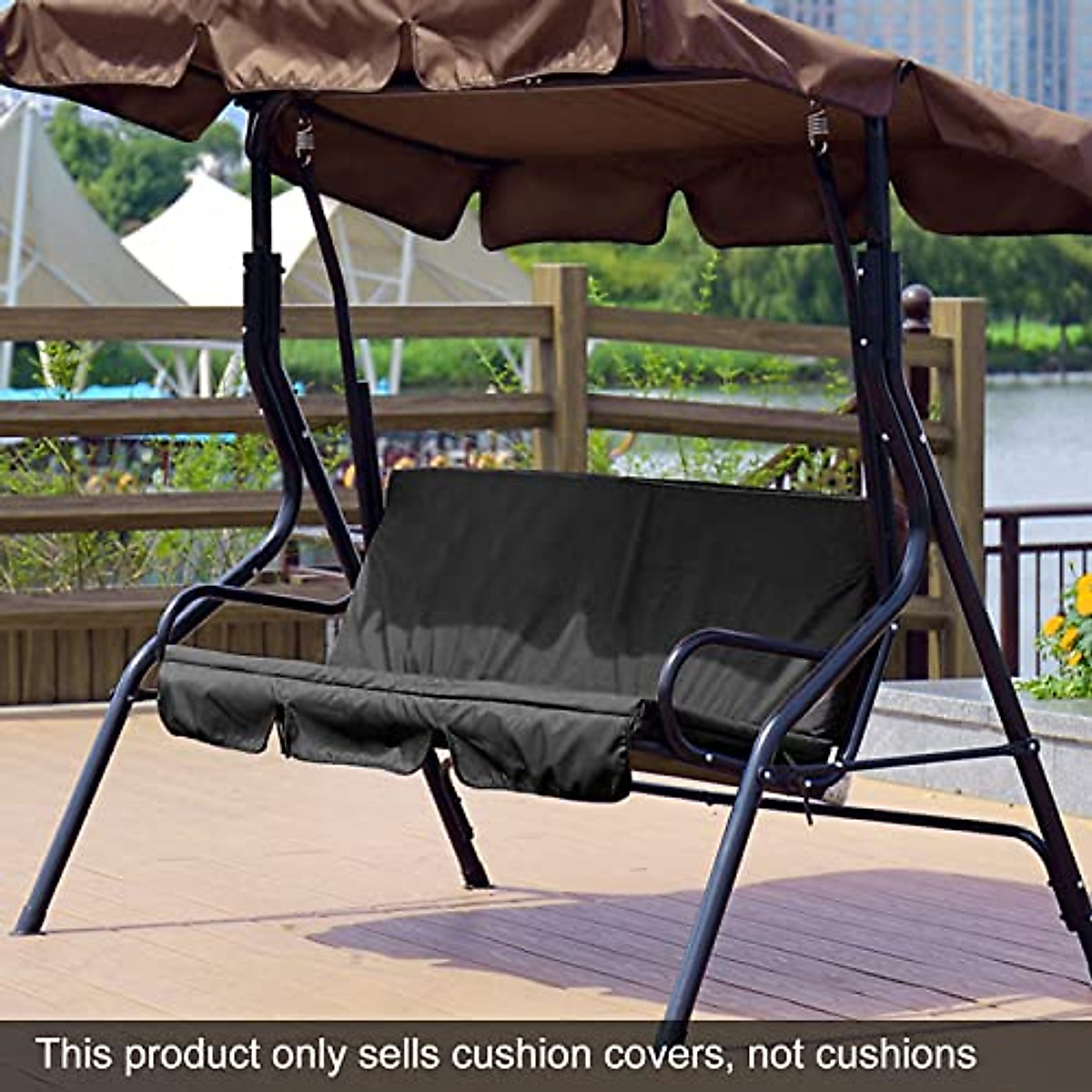 AMONIDA Swing Cushion Cover, 190T Polyester Taffeta Porch Swing Cushions, Three Seaters Patio Swing Replacement Cushions for 3-Seats Swing Seats(150x50x10cm)(Black)