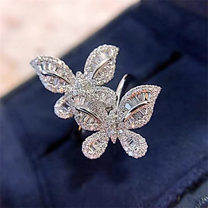Delicate Butterfly Wrap Finger Band Sparkling Rhinestone Crystal CZ Couples Butterfly Open Statement Rings Engagement Promise Ring Wedding Band Fashion Jewelry Gifts for Women Girls