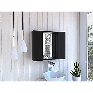 Garnet Medicine Cabinet with Mirror, 6 Inner Shelves, and External Shelf, Black