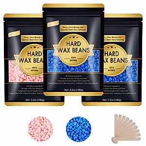 Wax Beads for Hair Removal, Keethem 10.5oz Hard Wax Beans Coarse Hair Waxing Beads for Face, Eyebrow, Bikini Brazilian for Women Men with 10 Applicators 3 packs