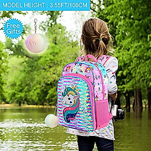 gxtvo 3PCS Unicorn Backpack for Girls, 16" Sequin Prechool Elementary Bookbag and Lunch Box
