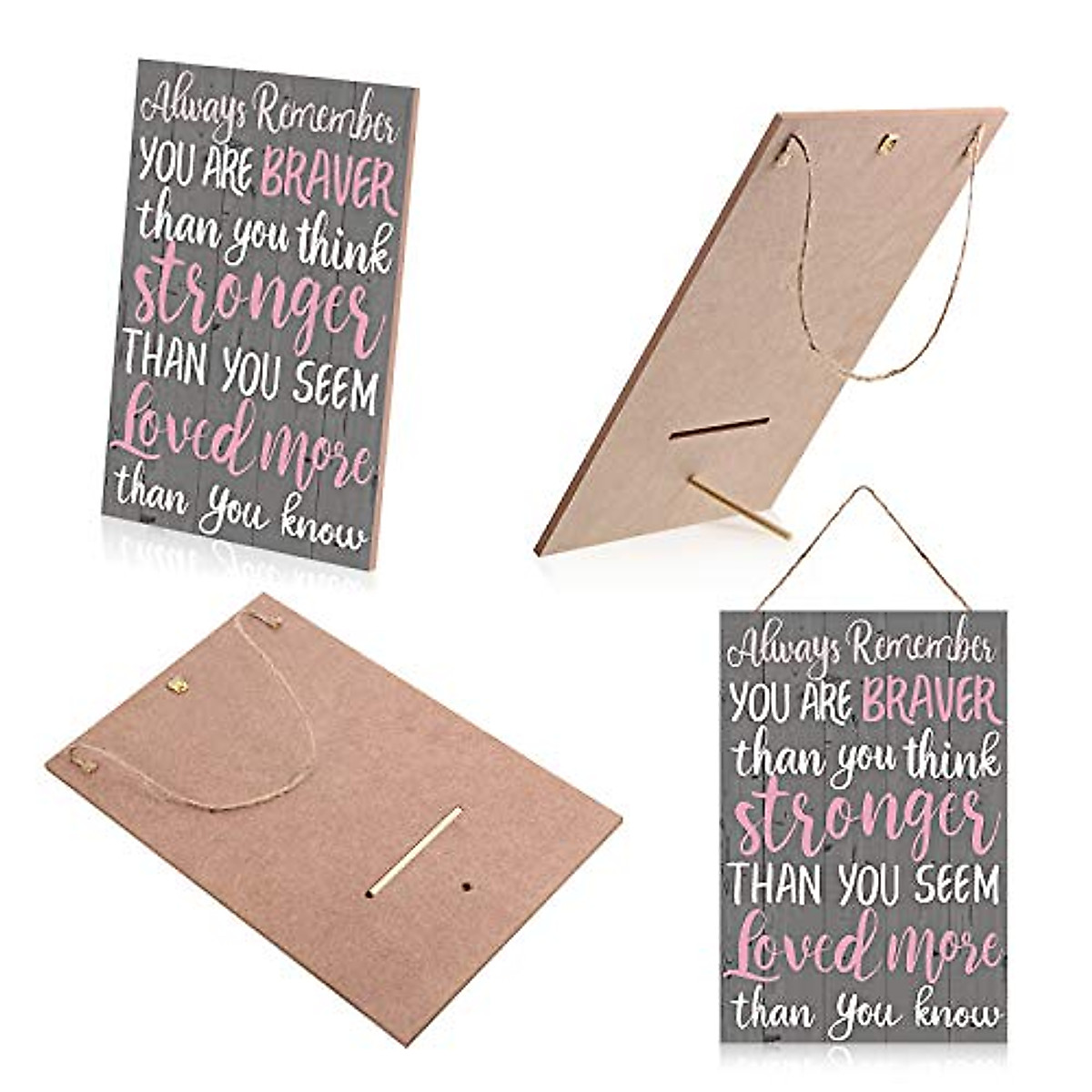 Inspirational Sign Always Remember You are Braver Than You Think Wall Art Wood Plaque Motivational Hanging Decor Sign for Living Rooms Home Office Decorations, 8 x 12 Inch (Pink)