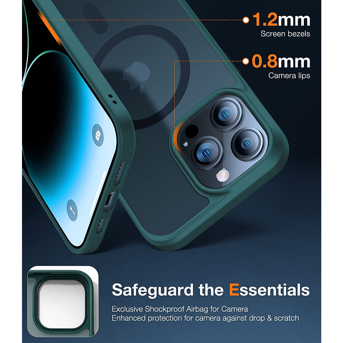 TORRAS Magnetic Guardian Designed for iPhone 14 Pro Max 6.7" Case [Military Grade Drop Tested] [Compatible with MagSafe] Slim Translucent Matte Phone Case, Midnight Green