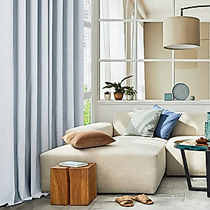 Deconovo Faux Linen Total Blackout Curtains 63 Inches Length, Light Blue, Grommet Thermal Insulated Curtain, Noise Reduction Draperies for Bedroom Living Room, 52" W x 63" L, 1 Pair