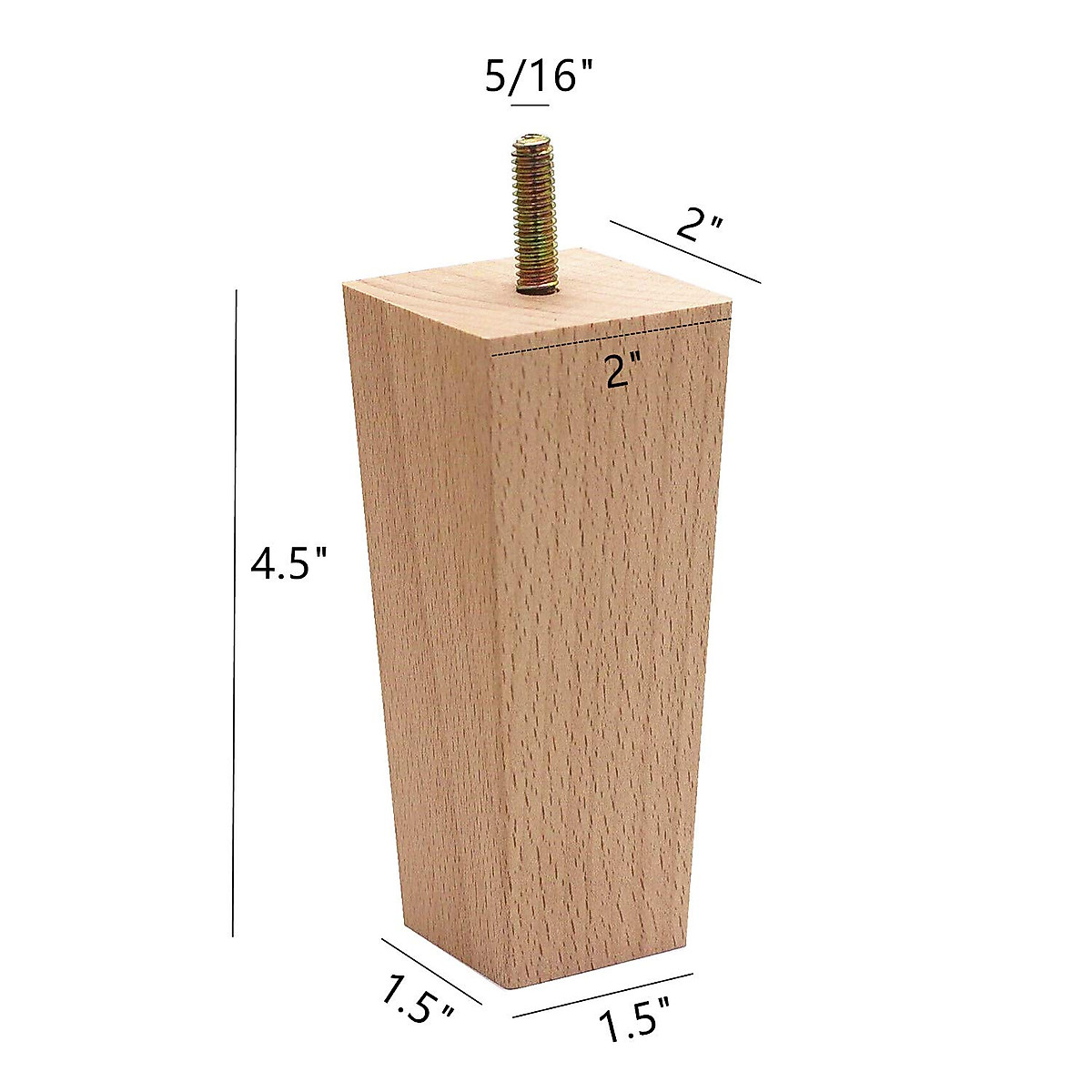 WEICHUAN Tapered Solid Beech Wood Replacement Sofa Couch Chair Ottoman Loveseat Coffee Table Cabinet Wood Furniture Feet Furniture Wood Legs(4.5" Set of 4)