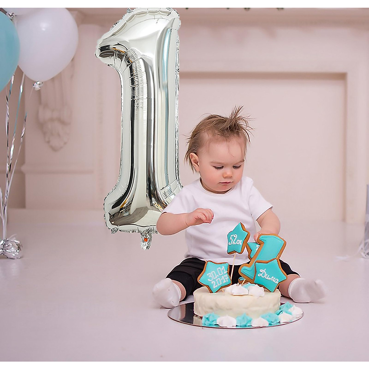 40 Inch Large Silver Number 1 Letter Balloon, Alphabet Letter Mylar Foil Helium Big Number Balloons for Birthday Anniversary Party Graduations Festival Decorations