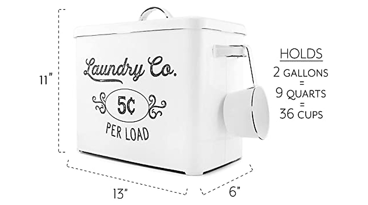 AuldHome Farmhouse Laundry Powder Bin with Scoop | Enamel