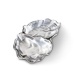 Arthur Court Aluminum Oyster Vanity Tray, Desktop Storage Organizer, Catchall, Valet, Nightstand or Dresser / Serving Food Tray Coastal Décor - 6 inch x 10 inch
