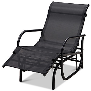 Spurgehom Set of 2 Outdoor Swing Glider Rocking Chair, Metal Frame Patio Recliner Lounge Chaise with Breathable Mesh Fabric for Garden, Poolside, Backyard, Balcony