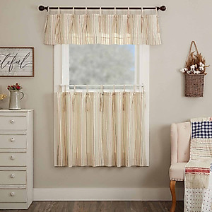 Betsy Stripe Tie Top Tier Curtains, Set of 2, 24" L x 36" W, Farmhouse, Country, Patriotic, Primitive Americana Style Tab Café Curtains