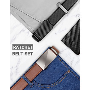Zitahli Ratchet Belt for Men - Mens belt Leather 2 Packs with 1 3/8" Brown Black Slide Belt in Gift Set Box - Micro Adjustable Men Belt Buckle Fit Everywhere Size 28"-36"