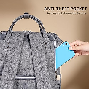 SUNVENO Baby Diaper Backpack Large Capacity Quilting Travel Nappy Bag, Grey