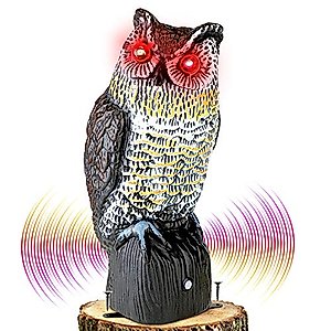 Plastic Owl to Keep Birds Away,Owl Scarecrows with Flashing Eyes&Frightening Sound,Owl for Bird Control for Garden Yard Outdoor