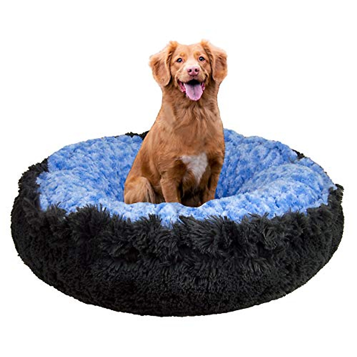 Bessie and Barnie Blue Sky/Wolfhound Grey Luxury Shag Ultra Plush Faux Fur Bagelette Pet/Dog Bed (Multiple Sizes)