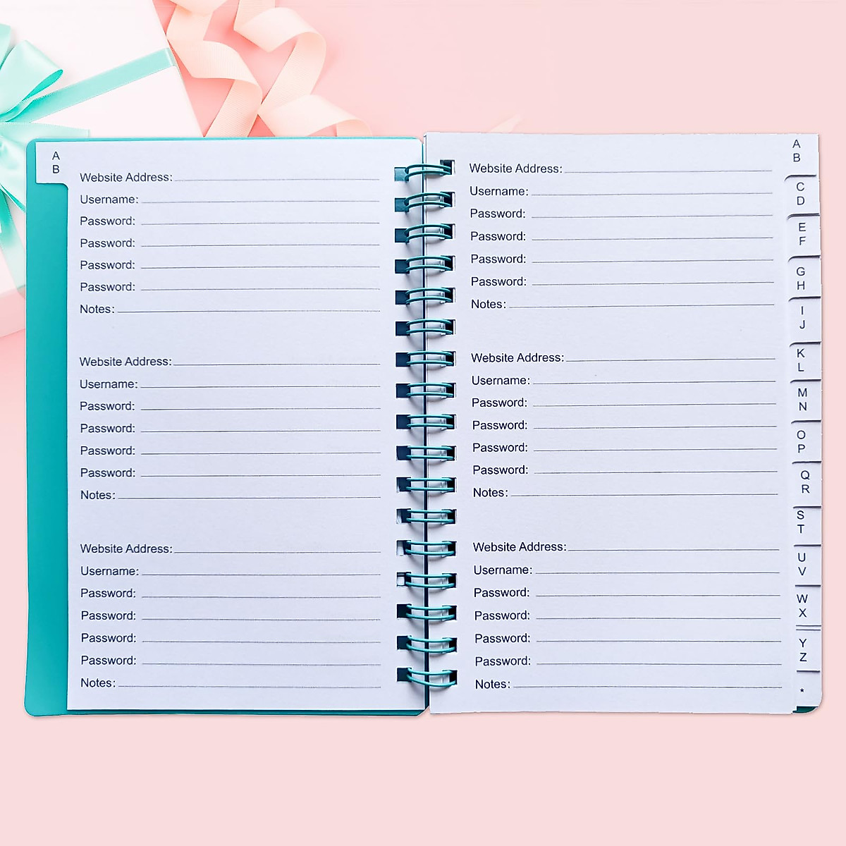 Discreet Password Book with Alphabetical A-Z Tabs - Password Notebook for Internet Website Address Login, Password Keeper and Organizer, No Title on The Cover, 6" x 4", Green