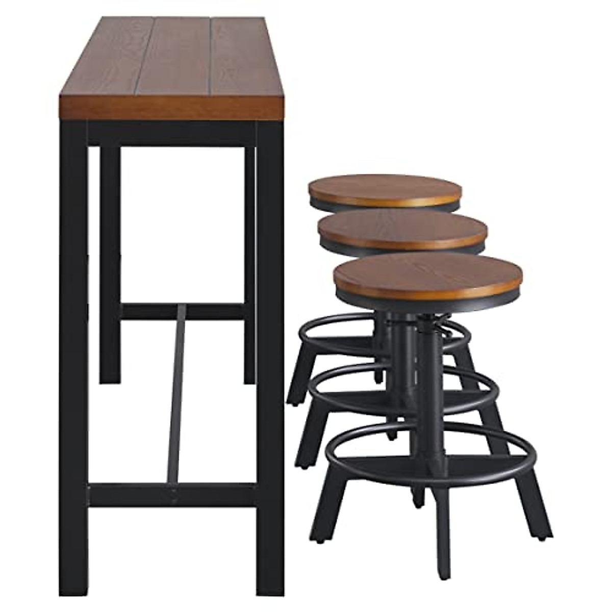 Signature Design by Ashley Quinidad Industrial 4 Piece Set including a Rectangle Counter Height Dining Room Counter Table and 3 Bar Stools, Black & Brown