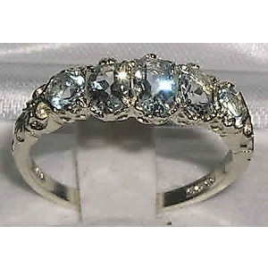 LetsBuyGold 925 Sterling Silver Real Genuine Aquamarine Womens Band Engagement Ring - Size 6