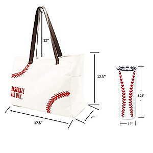 YHSHYZH Baseball tote Handbag Purses with Zippers Pockets & 5D Print 20 Oz Skinny Tumbler Packets Gifts for Baseball Mom Team Fans(white, x-large)