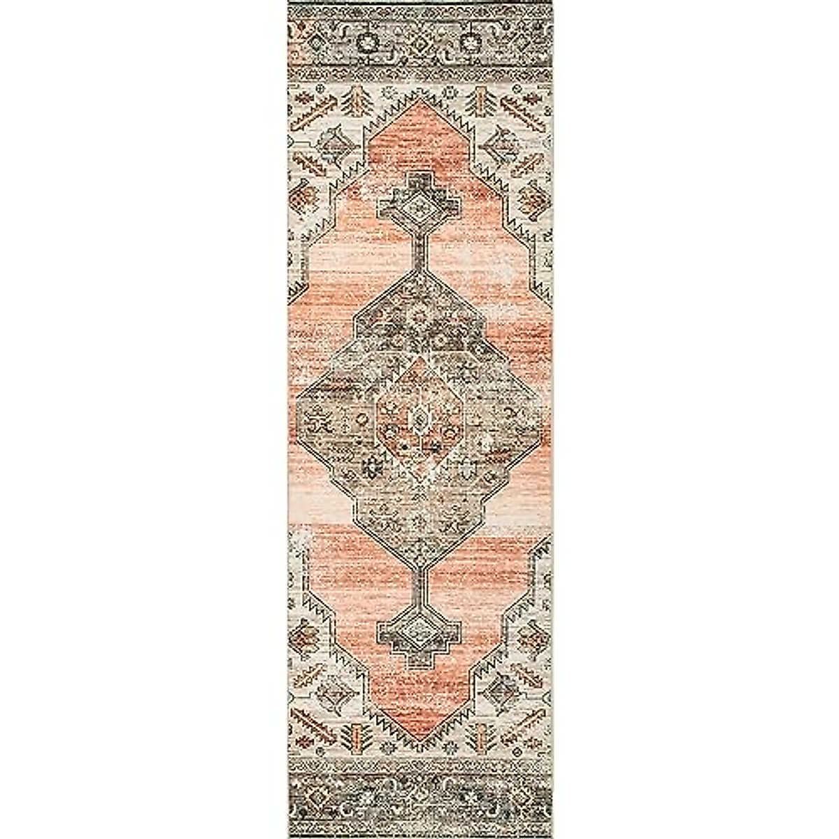 nuLOOM Gracie Distressed Medallion Machine Washable Runner Rug, 2' 6" x 8', Peach