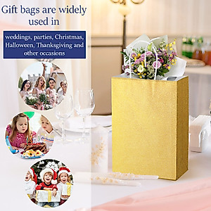 60 Pcs Small Gift Bags Valentines Day Paper Gift Bags Glitter Kraft Bag Reusable Gift Bag with Handle Bridal Shower Favor Bags Bulk Goodie Bags for Wedding, Birthday, Bridesmaids,8.2*5.9*3.1 (Gold)