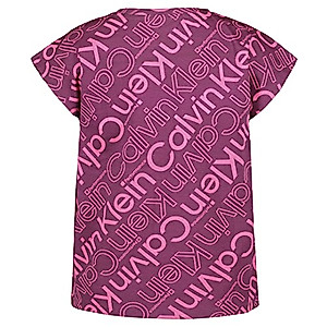 Calvin Klein Girls' Short Sleeve Relaxed-Fit Performance T-Shirt, Crew-Neck Neckline & Logo Detailing, Dark Purple, 12-14