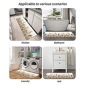 Country Eucalyptus Flowers Bath Mat for Tub,Non Slip Bathroom Floor Runner Rug Quick Dry & Absorbent Diatomaceous Earth Shower Sink Kitchen Doormat,Fall Farmhouse Leaves Rose Dahlia Floral 18"x47"