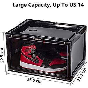 Shoe Storage Boxes Clear Stackable Women Men Sneaker Storage Display Box Foldable Shoe Organizer Box Black Closet Bedroom Plastic Shoe Boxes Black (3 Pack)