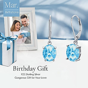 Blue Birthstone Earrings 925 Sterling Silver Created Aquamarine Earrings for Women, Birthday Dangle Earrings for Women