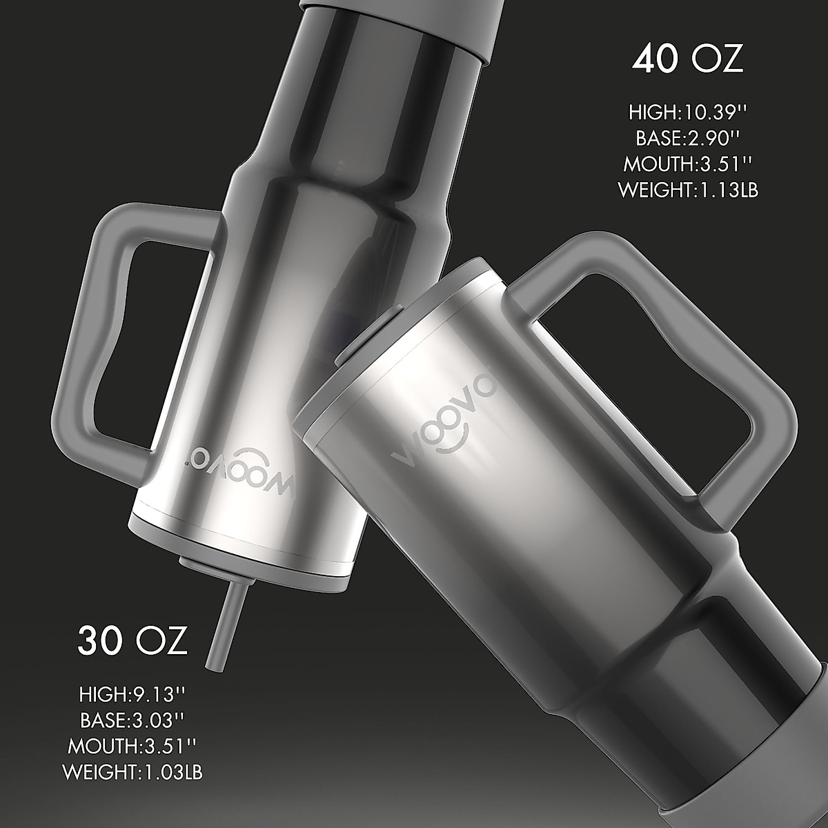 30oz Tumbler with Handle and Straw, Insulated Coffee Mug with Splash Proof Lid, BPA Free Reusable Double Wall Stainless Steel Water Cup, Keep Beverages Cold Hot for Hours, Gradient Grey