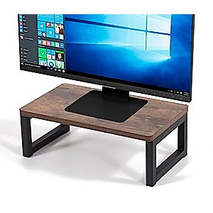 JOIN IRON Dark Brown Wood Computer Monitor Stand with Storage.Laptop Computer Shelf.Ergonomic Monitor Riser Desk Organizer.Office Supplies,Printer,iMac,Pc,Fax Machine Shelving Rack